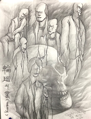 ORIGINAL INMATE ARTWORK ART CHARCOAL DRAWING SKULL PEOPLE ASIAN ...