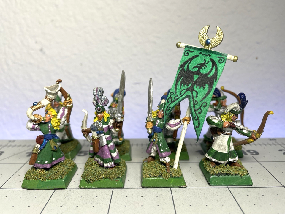 Well Painted 8x Metal High Elf Archers w/ Command Warhammer Fantasy Old ...
