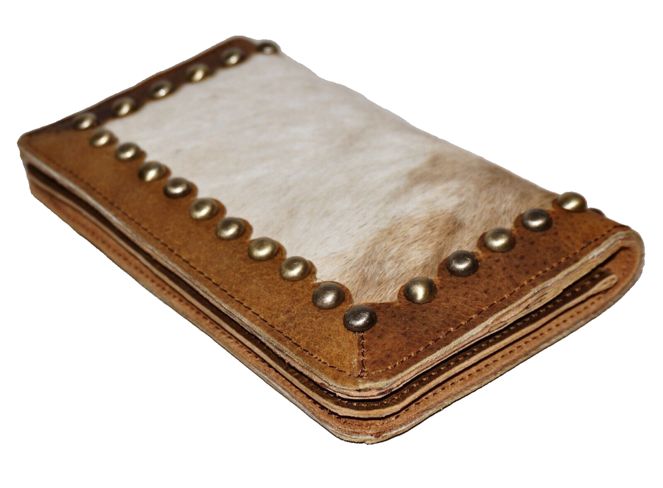 PRETTY SIMPLE Ivory Cowhide & Rustic Tan Leather Brass Studded Wallet ...