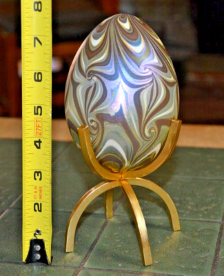 1978 Vandermark Studio Signed Iridescent Swirle Art Glass Egg Signed w ...