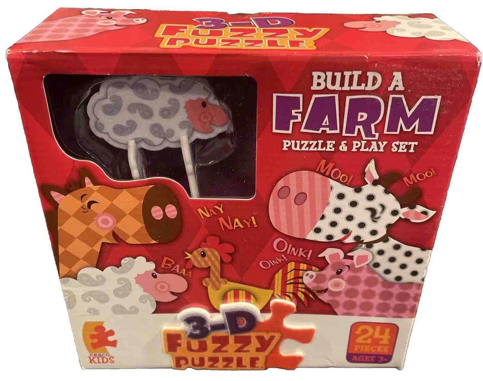 BUILD A FARM PUZZLE & PLAYSET 3-D FUZZY PUZZLE by CEACO 24 PC Age 3 ...
