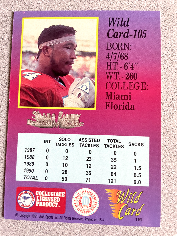 1991 Wild Card Draft Shane Curry 10 Stripe Parallel Card #105 Miami | eBay