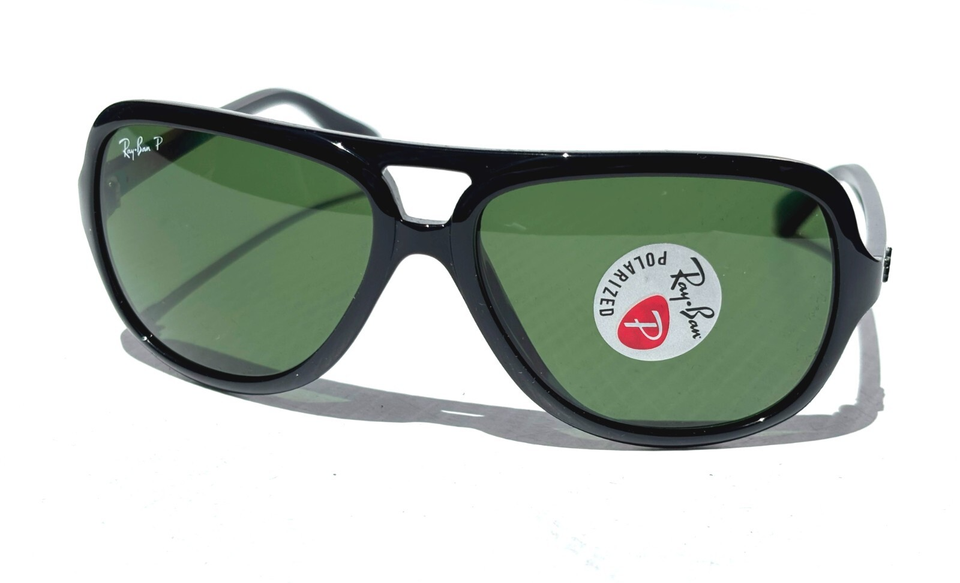 NEW Ray Ban Shiny Black POLARIZED Dark Green Lens Sunglass RB4162 601 ...