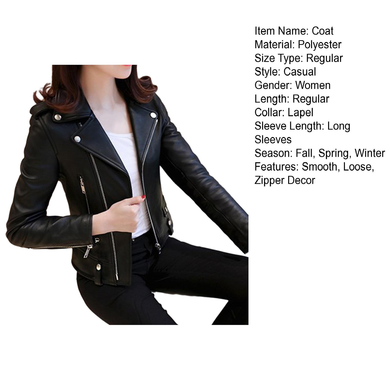 Women Outerwear Lapel Motor Coat Stylish Faux Leather Women's Jacket ...