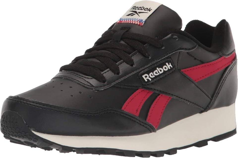 Reebok Rewind Run Mens Black Leather Lace Up Lifestyle Trainers Shoes ...