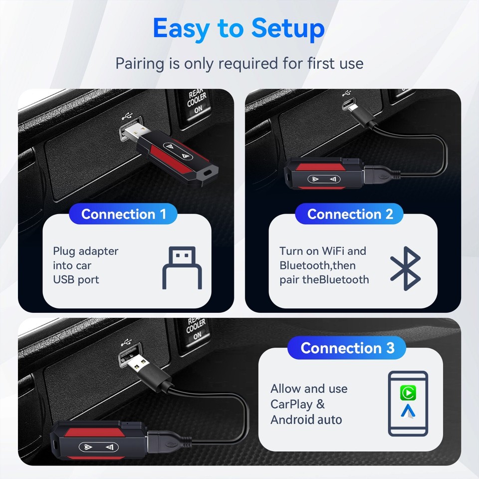 Bluetooth Wifi Android Auto Adapter Portable Wireless Apple Carplay ...