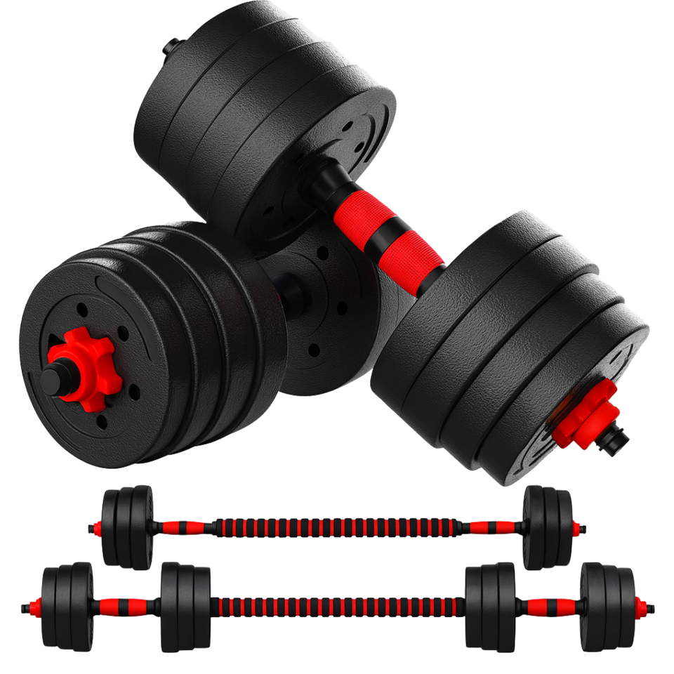 30KG Adjustable Dumbbell Barbell Set + FREE Hand Gripper Home Gym ...