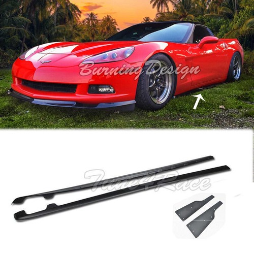 Fits 05-13 Corvette C6 ZR1 Style Base Model ABS Side Skirts + Mud Flaps ...