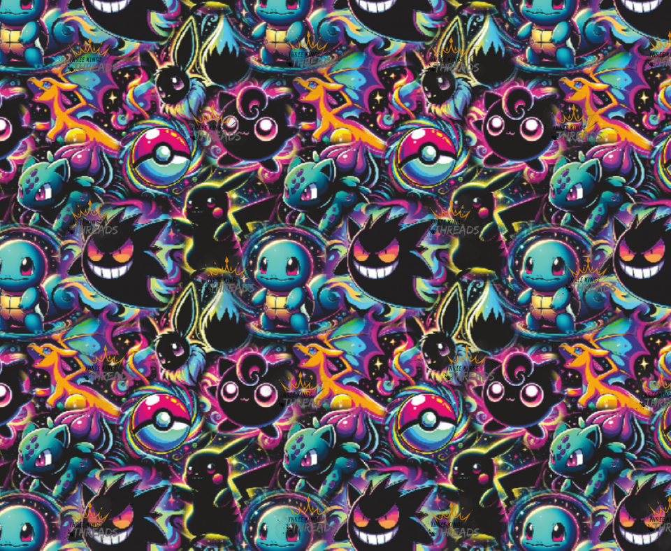 Pokemon NEON Color Cool Custom Print 1 Yard Fabric Seamless Design ...