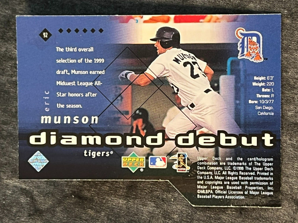 1999 Upper Deck Black Diamond Reciprocal Diamond Debut Eric Munson | eBay