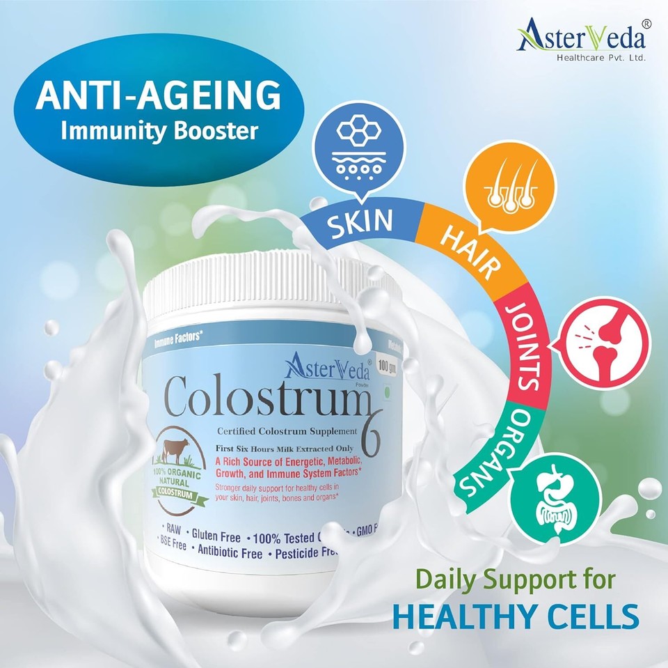 Asterveda Organic Gir Cow Colostrum Powder 100 gm A2 Milk Freeze Dried ...