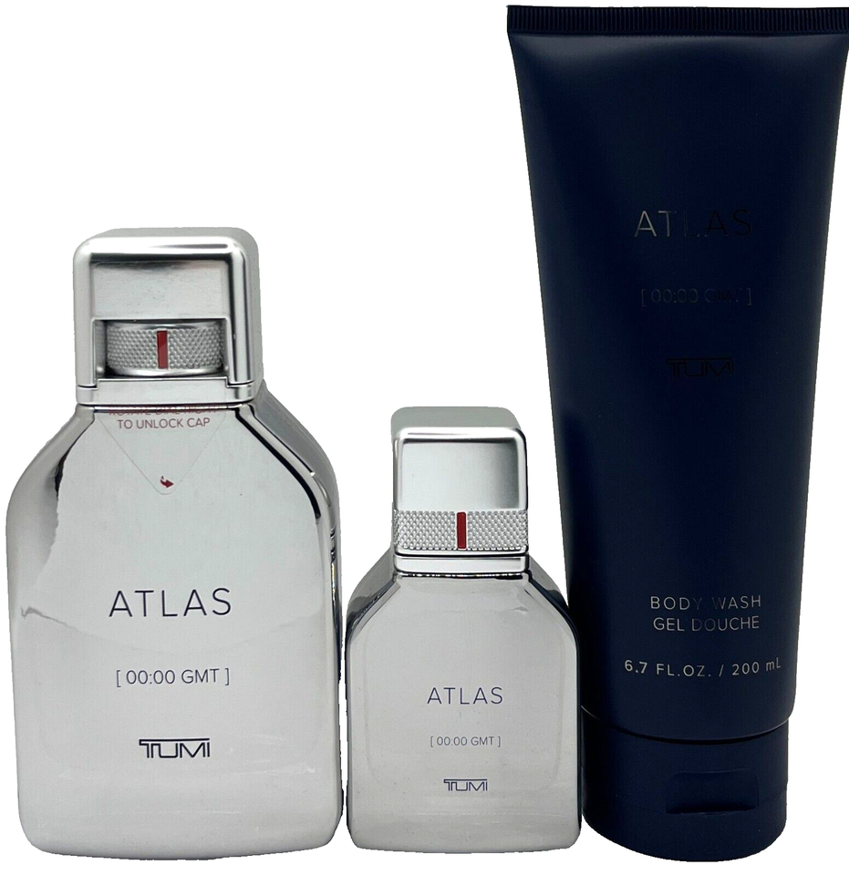 TUMI ATLAS [ 00:00 GMT ] 3 PCS GIFT SET MEN EDP 3.4 Oz, 1.0 Oz, BODY ...