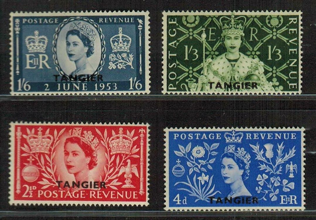 Tangier Overprint Set of 4 Royal Coronation Stamps Mint LH Fast Free US ...