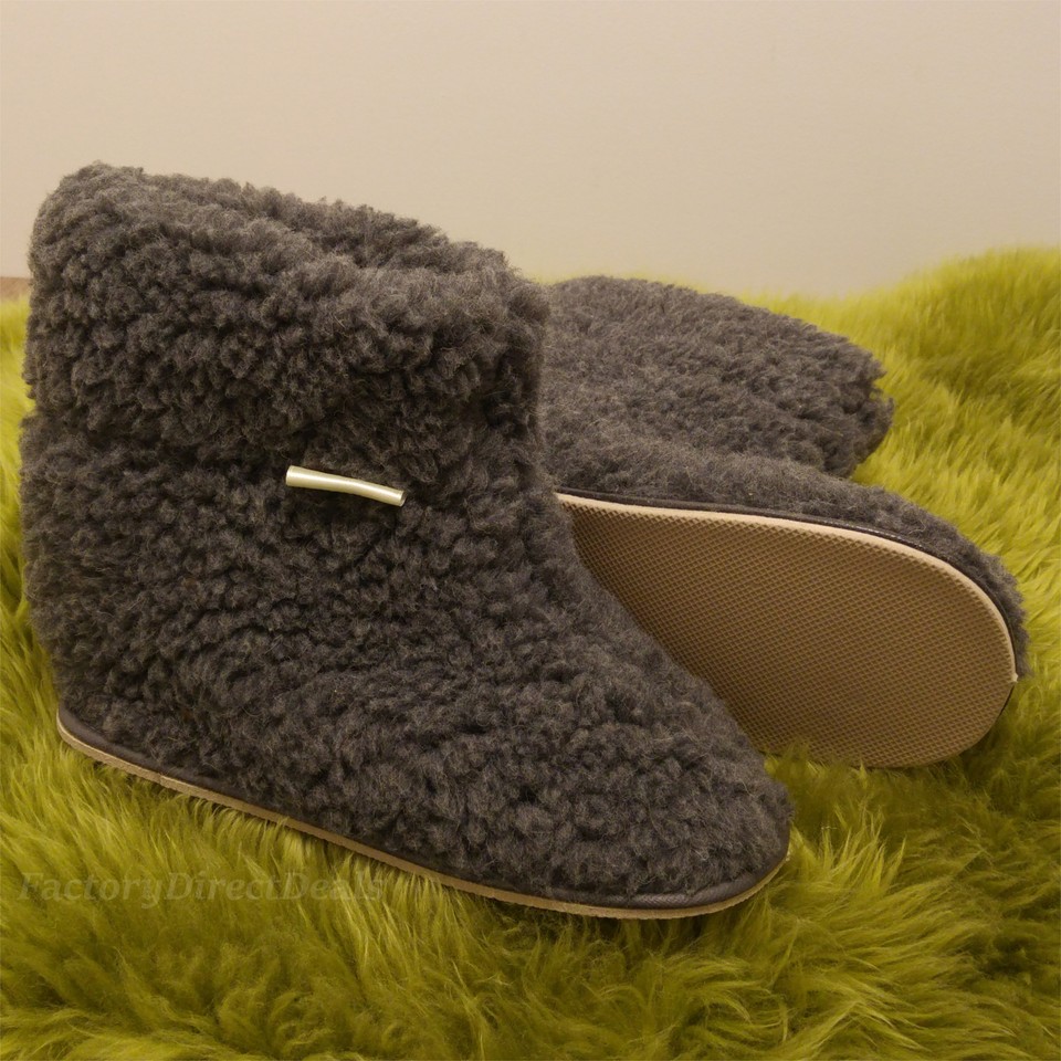 Hard Sole Natural Sheep Wool Boots Cozy Foot Slippers Sheepskin Womens ...