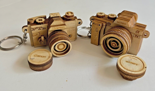 Lot of 2 Wooden Miniature Models Camera Replicas Keychains Sony a7R ...