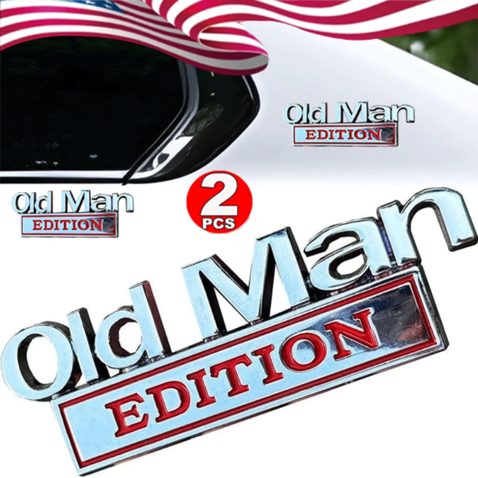 2PC Silver Red Old Man Edition Metal Emblem 3D Badge Logo Fit For ...