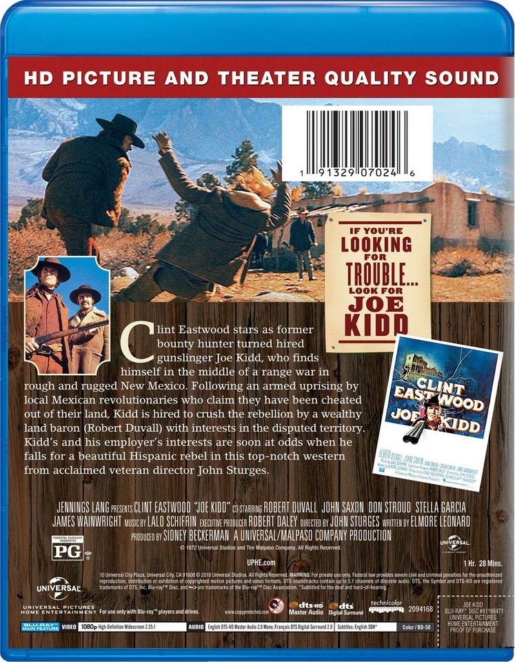 Joe Kidd (Blu-ray) Clint Eastwood Robert Duvall John Saxon Don Stroud ...