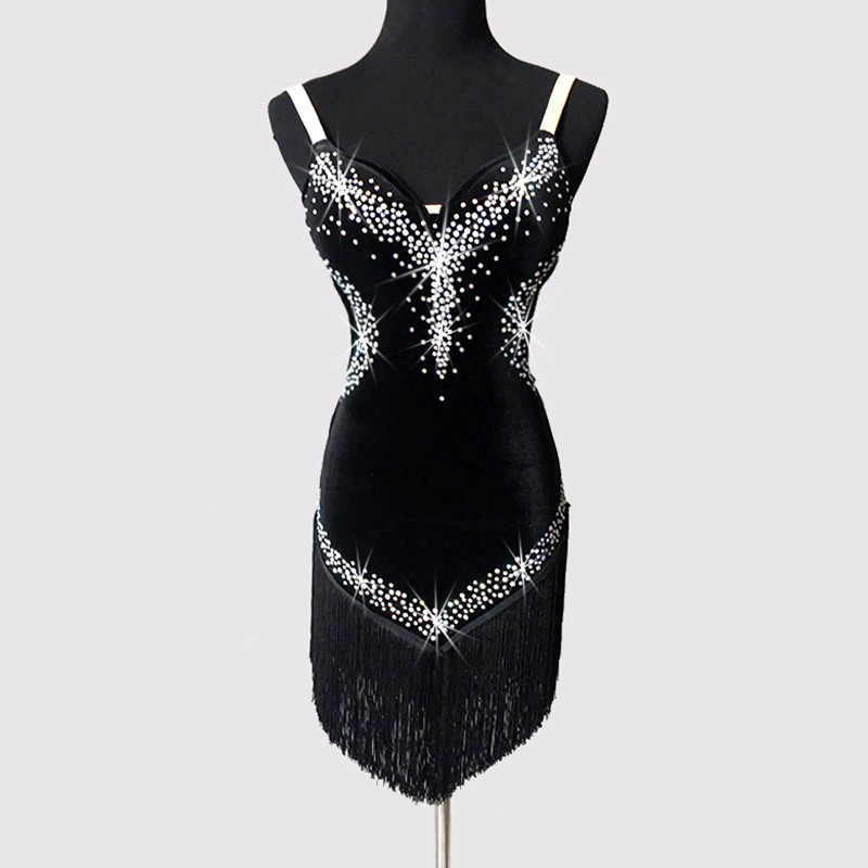 Latin Dance Dress Salsa Tango Cha cha Ballroom Velvet Competition Dress ...