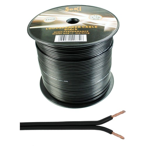 100m Câbles de haut-parleurs 2x 1,5mm² Noir Câble audio Boîte à câble ...