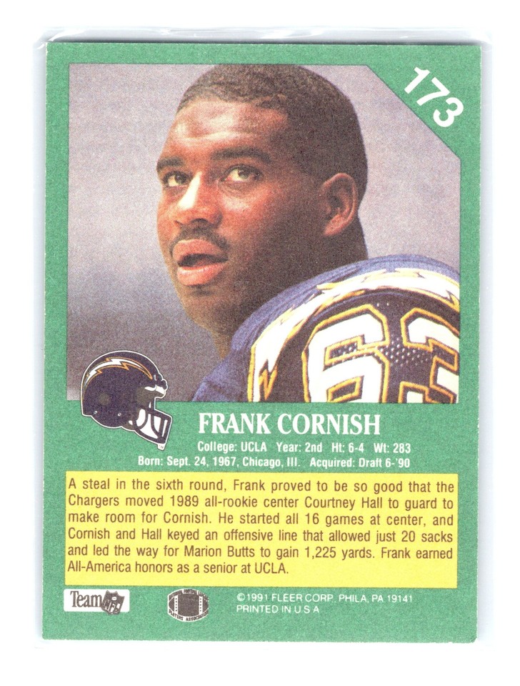 1991 Fleer Football #173 Frank Cornish San Diego Chargers | eBay
