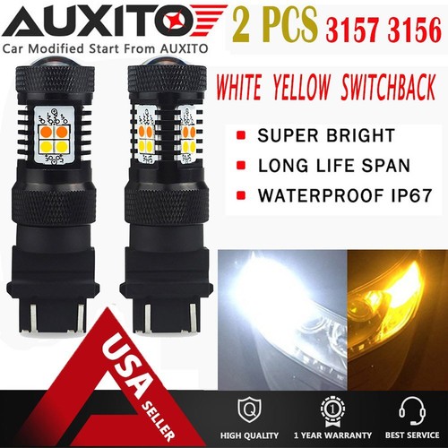 2 PC 3157 3156 LED Switchback White Yellow amber Turn Signal Light DRL ...