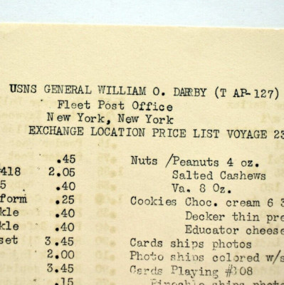 1952 USAT USNS General William O Darby Fleet Post Office New York ...