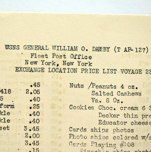 1952 USAT USNS General William O Darby Fleet Post Office New York ...