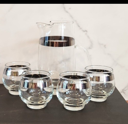 VTG Martini Set Roly Poly Silver Band MCM Barware Pitcher Dorothy ...