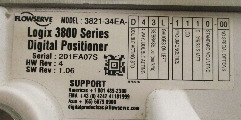 FLOWSERVE , LOGIX 3800 , 3821-34EAD43L-1110-00 , DIGITAL POSITIONER ...