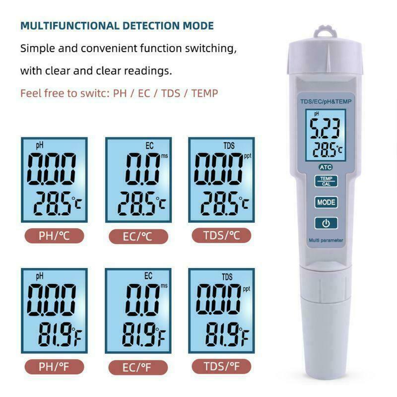 4 in 1 Digital Water Quality Monitor Tester PH/TDS/EC/Temperature Meter ...