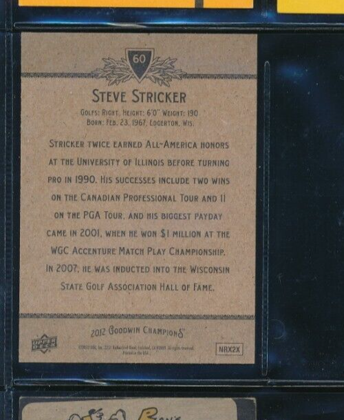 2012 Upper Deck Goodwin Champions #60 Steve Stricker Golf Signed ...