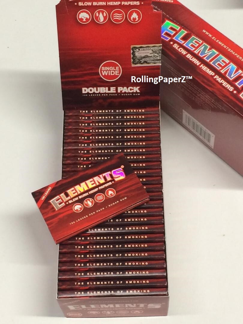 10 Packs of Elements Red Slow Burn Hemp Single Wide Rolling Papers 100 ...