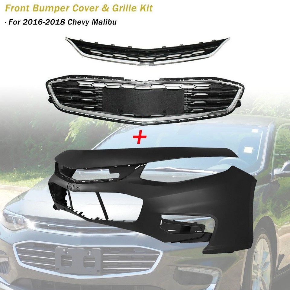 For Chevy Malibu 2016-2018 Front Bumper Cover & Front Upper And Lower ...