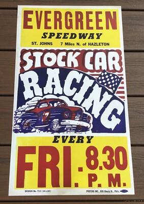 Evergreen Raceway Hazleton Pa. Stock Car Oval Track Racing Poster Sign ...