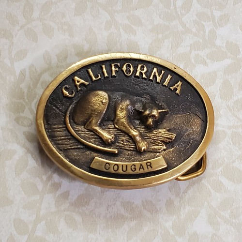 1978 Vintage Solid Brass Belt Buckle California Couga… - Gem