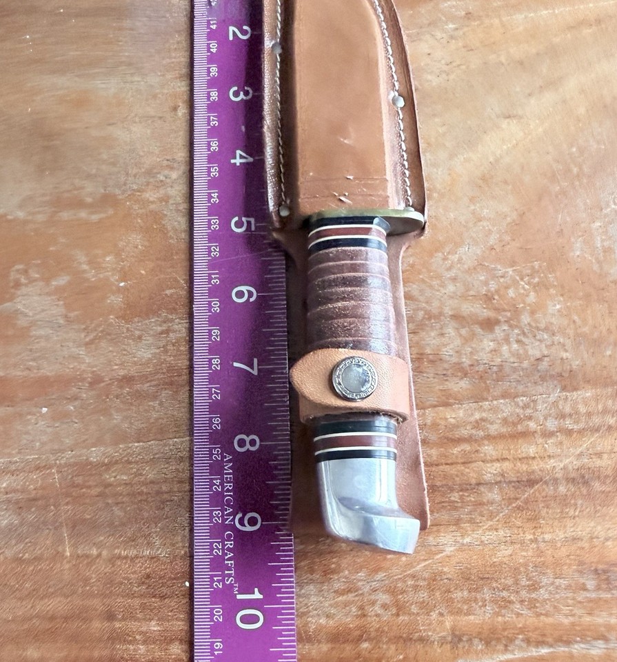 Vintage Western USA L66 D Leather Handle Fixed Blade Hunting Knife with ...