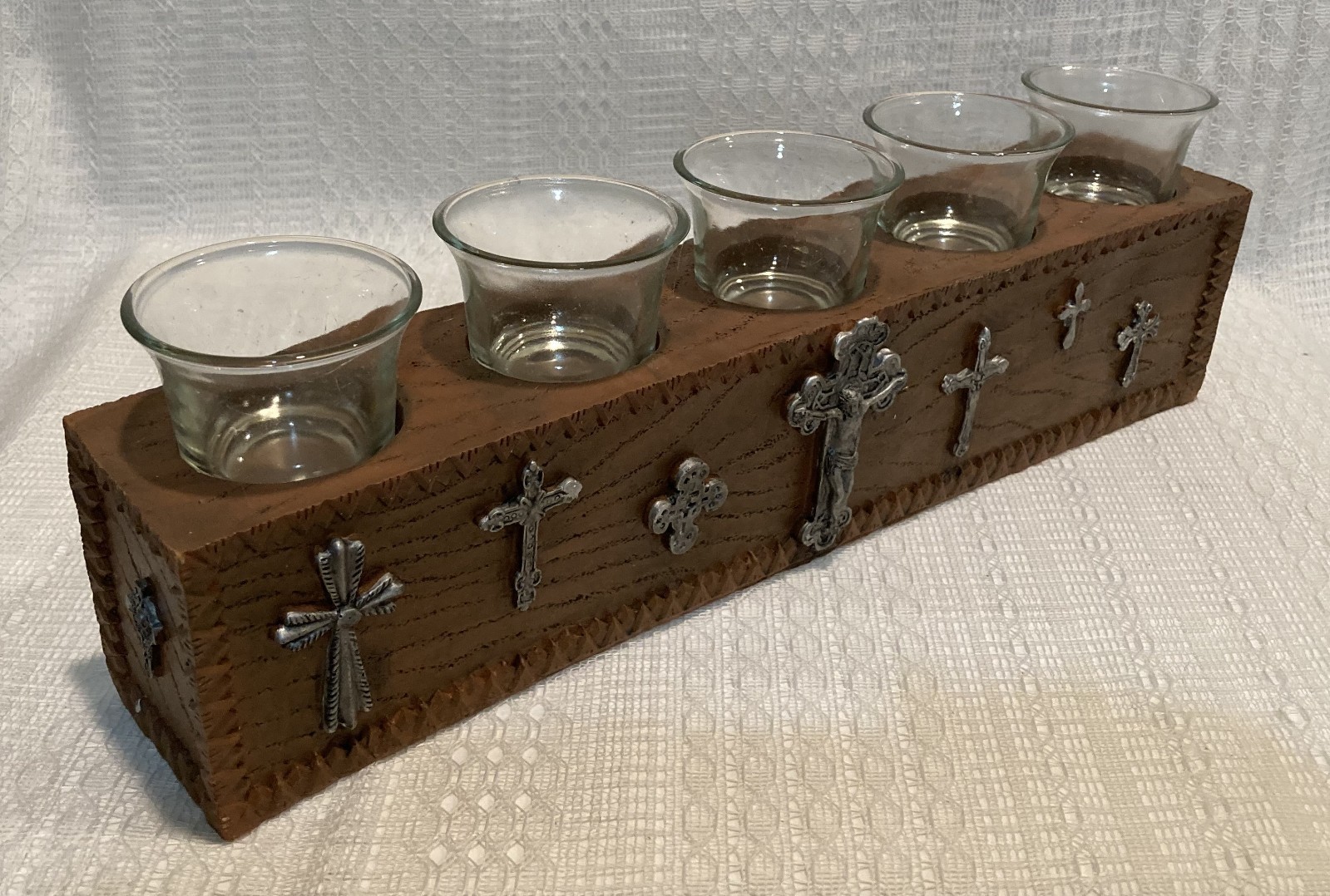 Christian 5-Votive Candle Holder Cross Decor Religious Home Altar Table ...