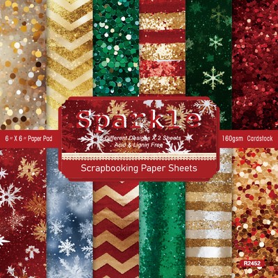 24Pcs 6'' Sparkles Single Sided Paper Pad Cardstock Scrapbooking ...