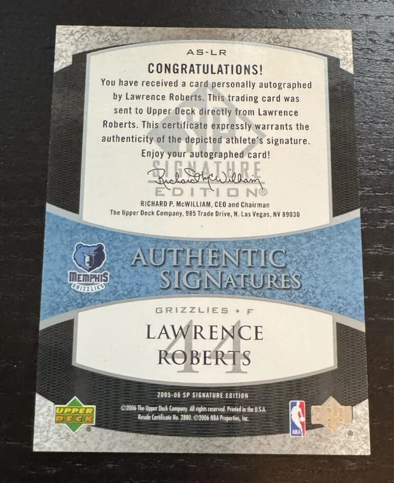 Lawrence Roberts 2005-06 SP Signature Edition Authentic Signatures Auto ...