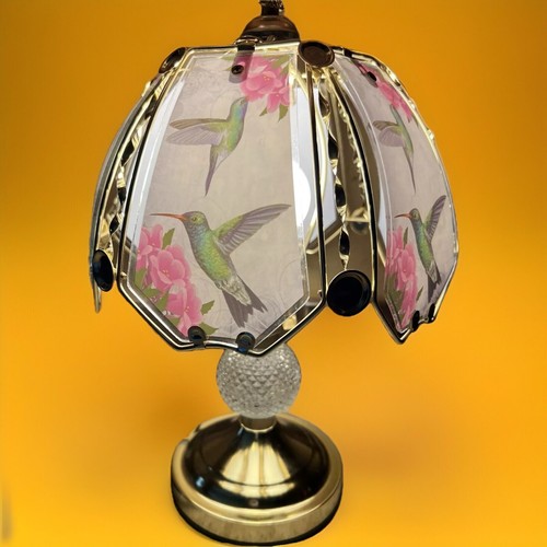 Colorful Hummingbird Scene Glass 3-Way Touch Table Lamp Gold Base Home ...