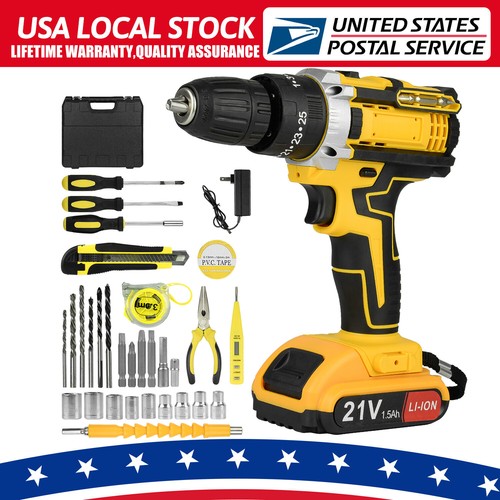 34PCS Drill Set Power Tool Cordless Screwdriver 21V Electric Drill w ...