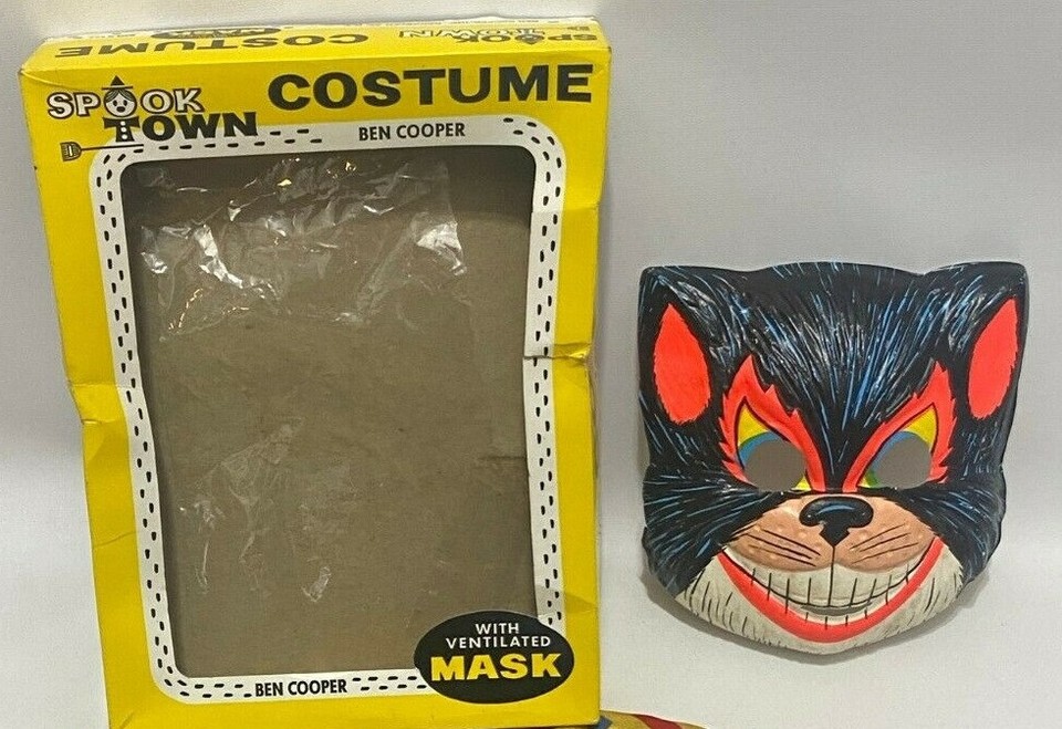 Ben Cooper Black Cat mask costume & box vtg Spook Halloween not ...