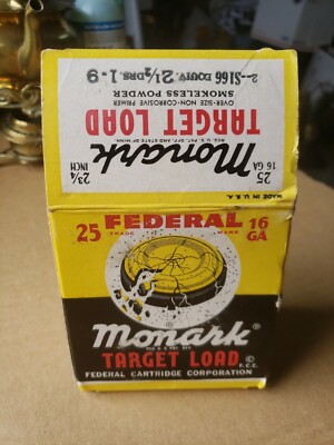 Vintage Federal Monark Target Load Shot Shells Box 16 GA 9 Shot Empty ...