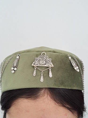 Kazakhstan traditional hat skullcap Takiya Tubeteika Green handmade ...