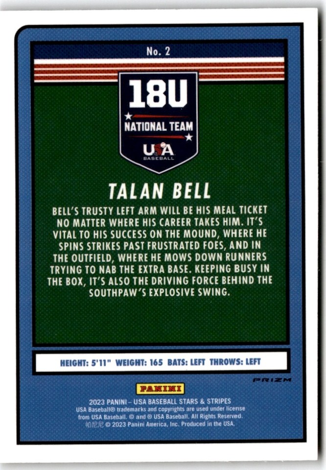 2023 Panini USA Baseball Stars & Stripes ##2 Talan Bell | eBay