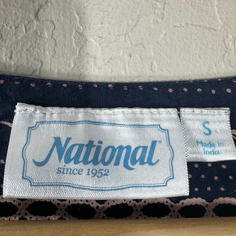 National Womens Vintage Dress Navy Blue Floral 100% Cotton Pockets ...