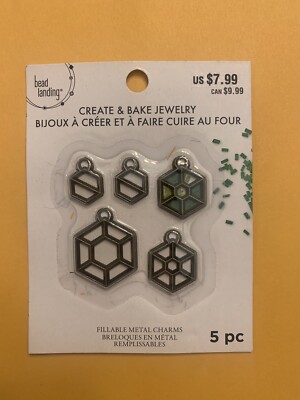 NEW Bead Landing Create & Bake Jewelry Fillable Metal Charms 5pc ...