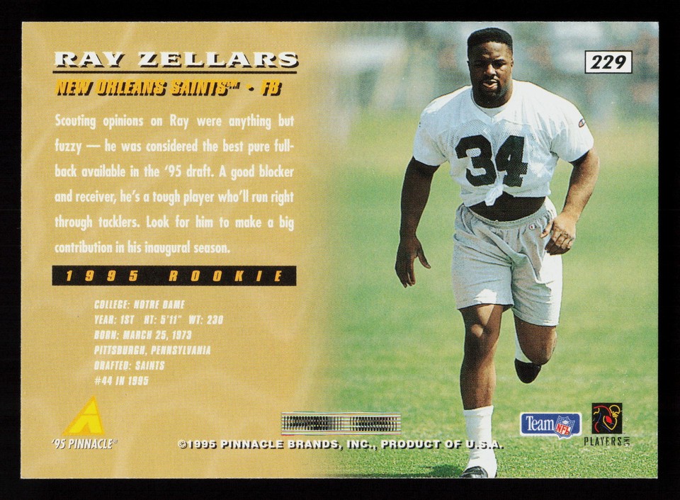 1995 Pinnacle Ray Zellars #229 Football Rookie New Orleans Saints RC | eBay
