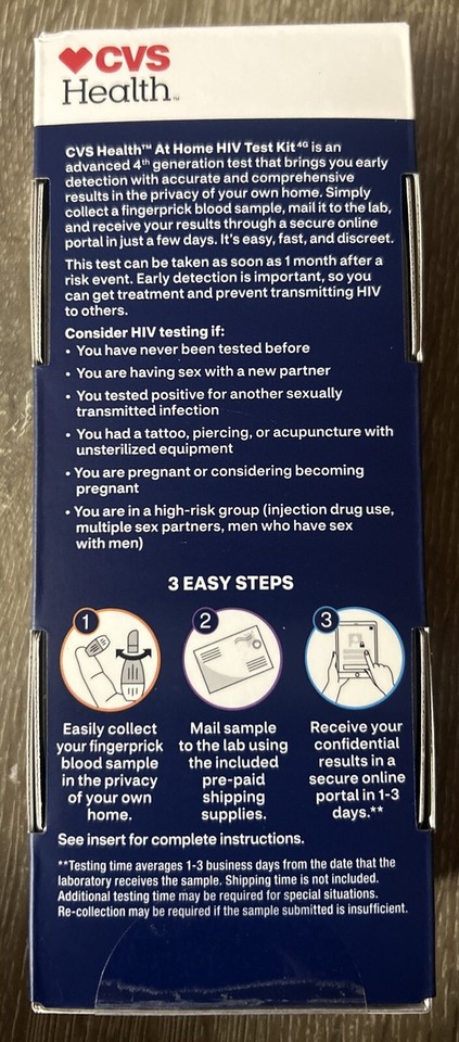 CVS Health At-Home HIV Test Kit No Lab Fees Free Report 4th Generation ...