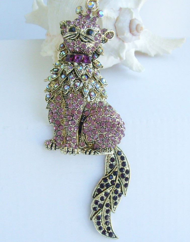Charming Animal Cat Kitty Keychain Pendant Rhinestone Crystal KP05953 ...